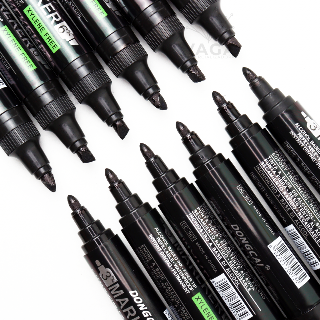 12 Pzs Marcador Permanente Doble Punta Grueso Negro – Comercializadora VAGA