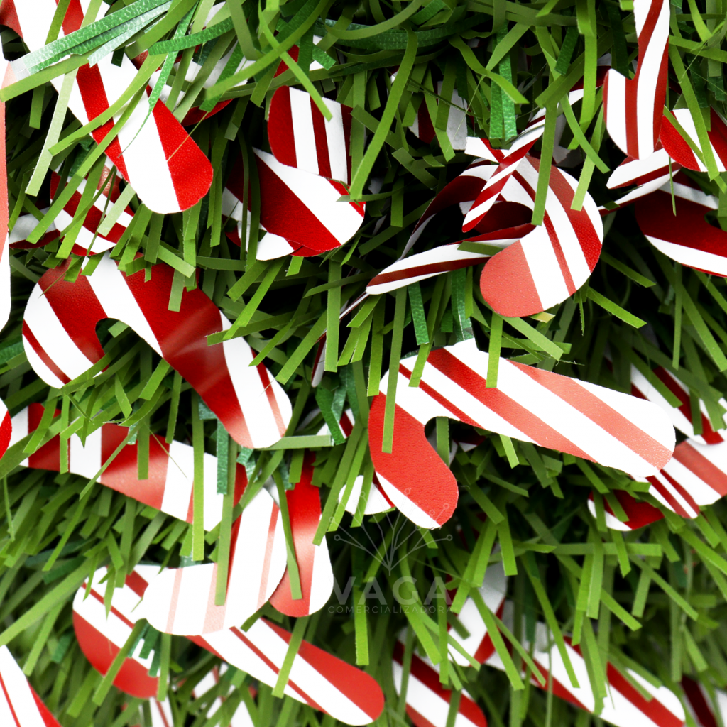 Rollo Escarcha Navideña Feston Verde Con Bastones 20 Metros ...